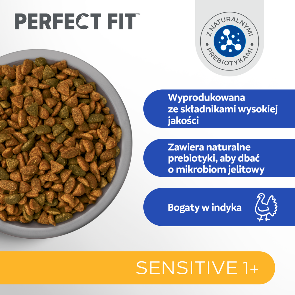 PERFECT FIT (Sensitive 1+) 750g Bogaty w indyka - sucha karma dla kota ...