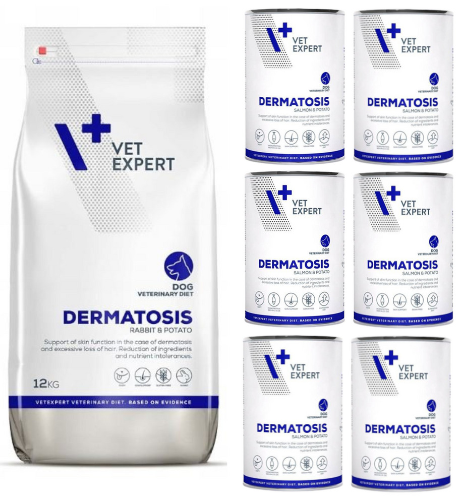VETEXPERT Dermatosis Rabbit&Potato 12kg + Dermatosis 6x400g | Sklep zoologiczny ZooArt