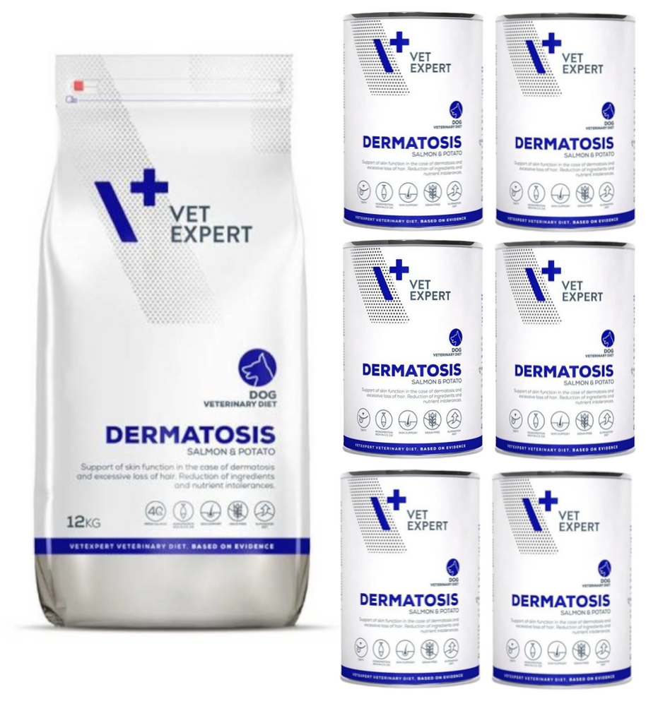 VETEXPERT Dog Dermatosis Salmon Potato 12kg + Dermatosis Dog 6x400g ...